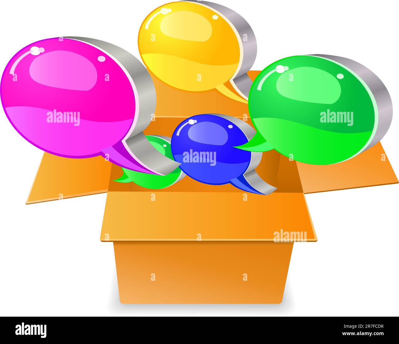 Bubble chat boxes out from carton box. Vector illustration isolated on ...