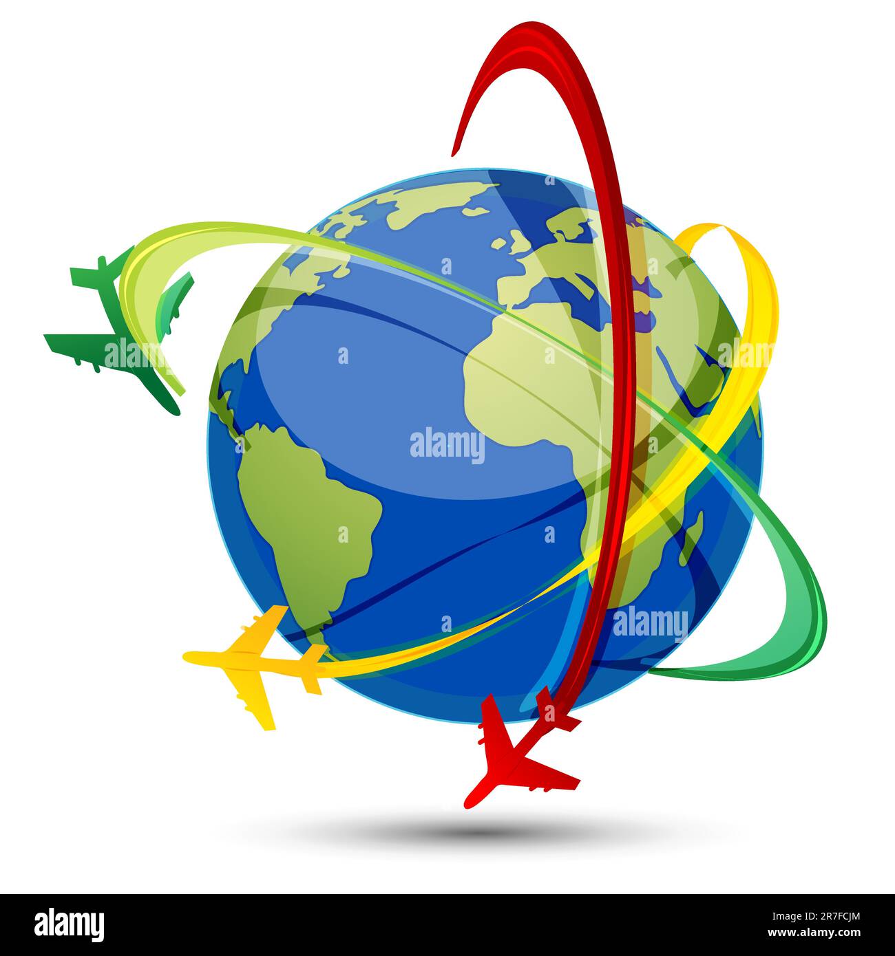 illustration of world tour with airplanes and globe on white background ...