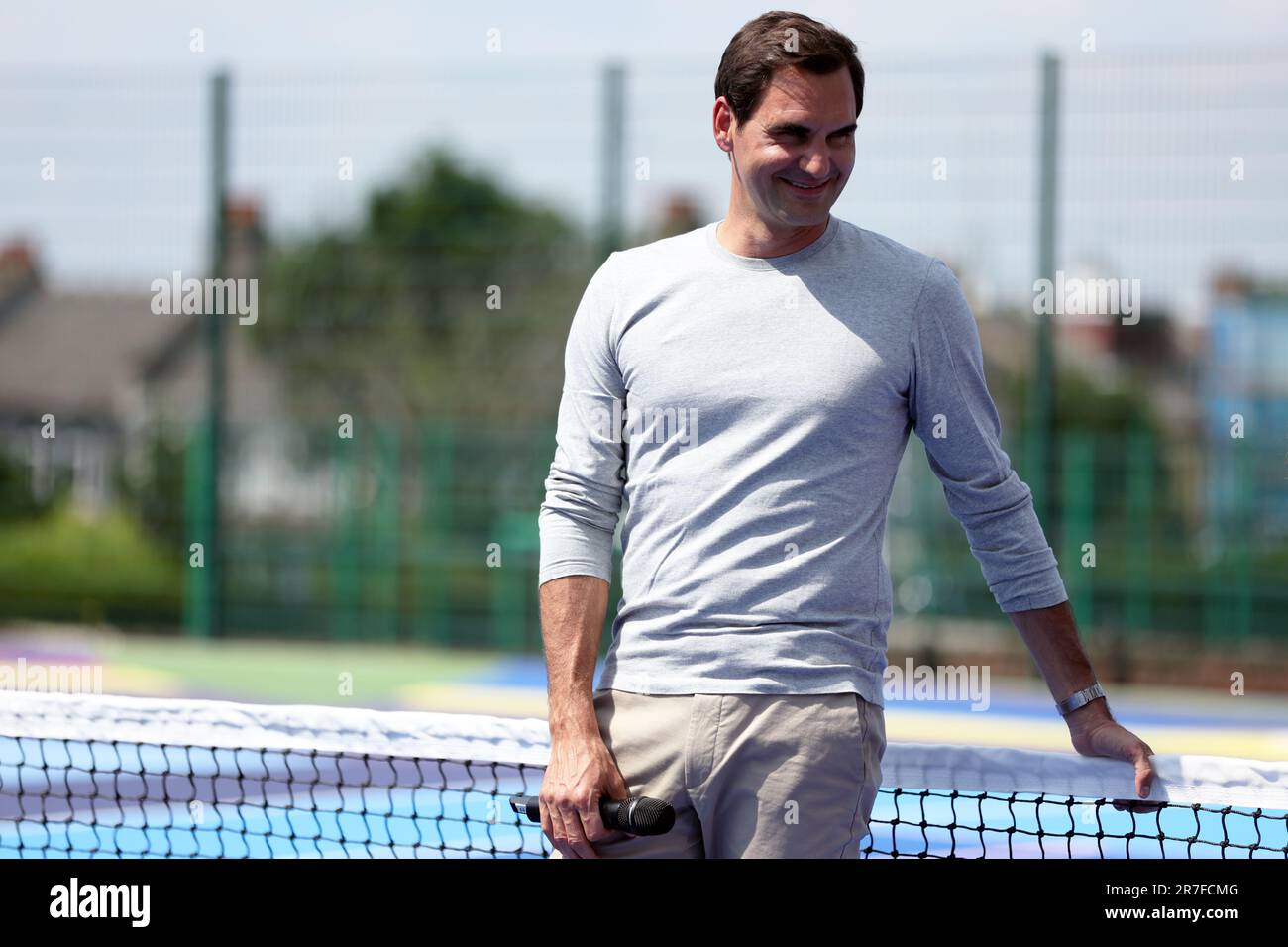 Roger Federer at the opening of newly refurbished park tennis courts at ...