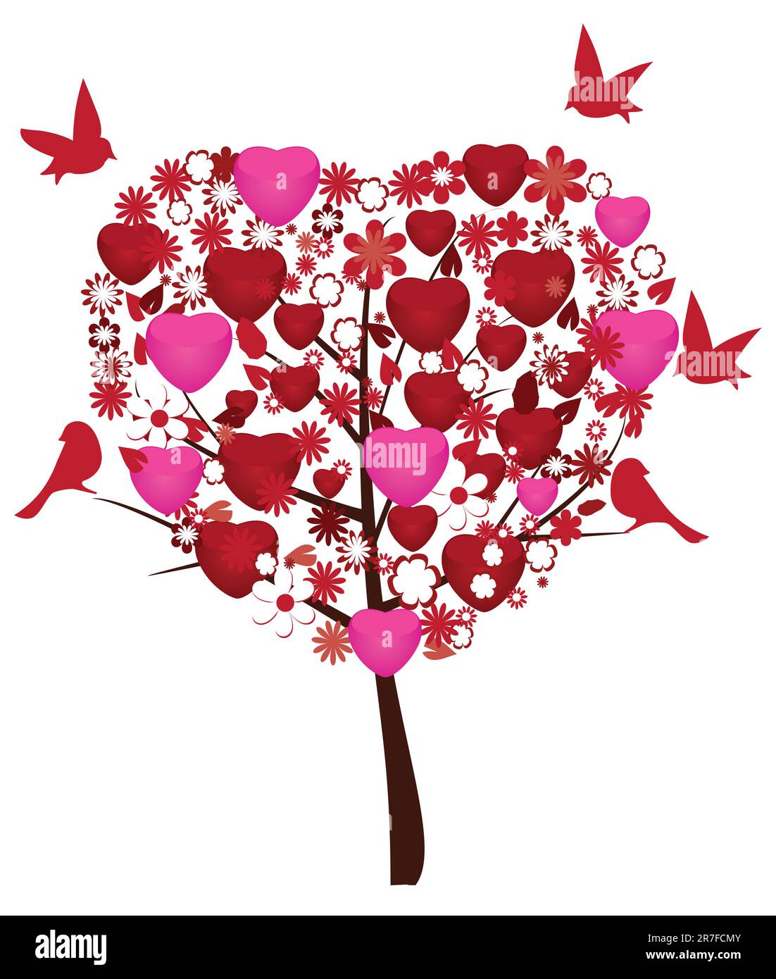 vector illustration of valentine tree with birds Stock Vector Image ...
