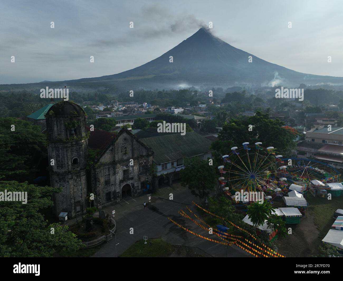 Philippines, 14/06/2023, Smoke coming out from Mt. Mayon volcano early ...