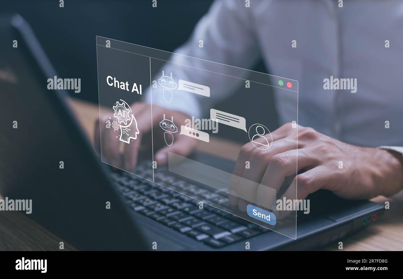 Chat with AI or Artificial Intelligence technology, business use AI smart technology by ...