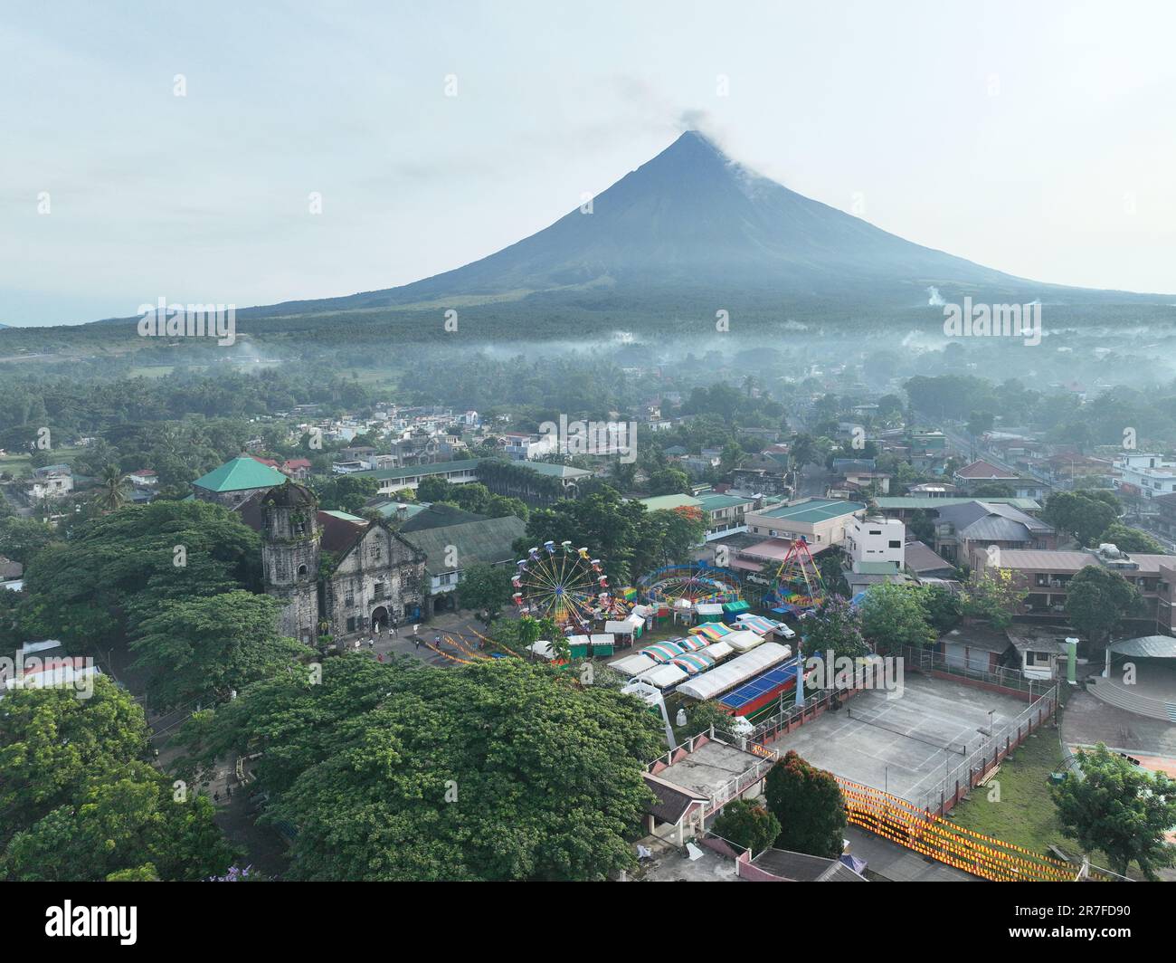 Philippines, 14/06/2023, Smoke coming out from Mt. Mayon volcano early ...