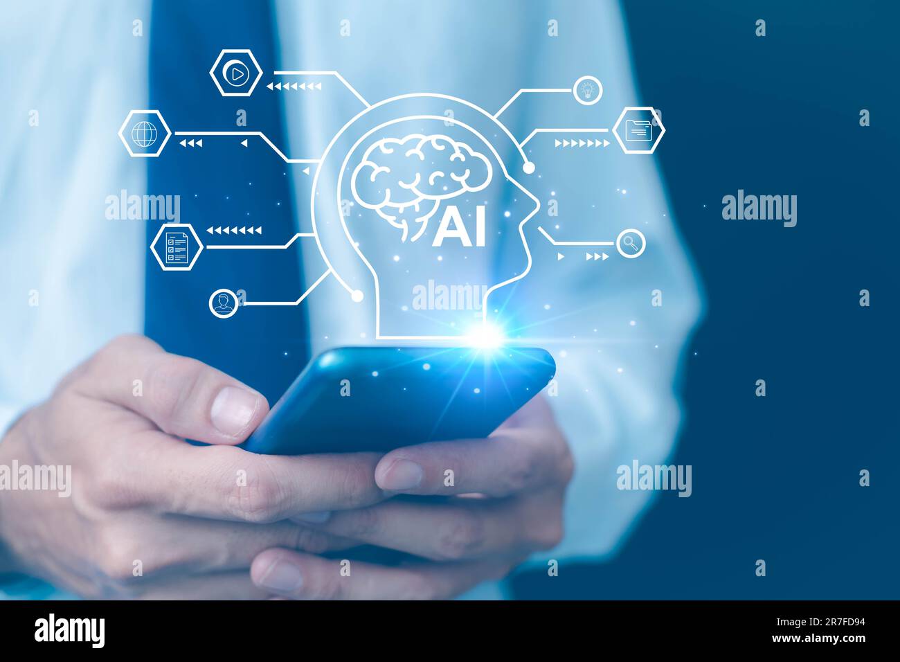 AI Chat concept AI, Artificial Intelligence. businessman using technology smart robot AI, enter ...