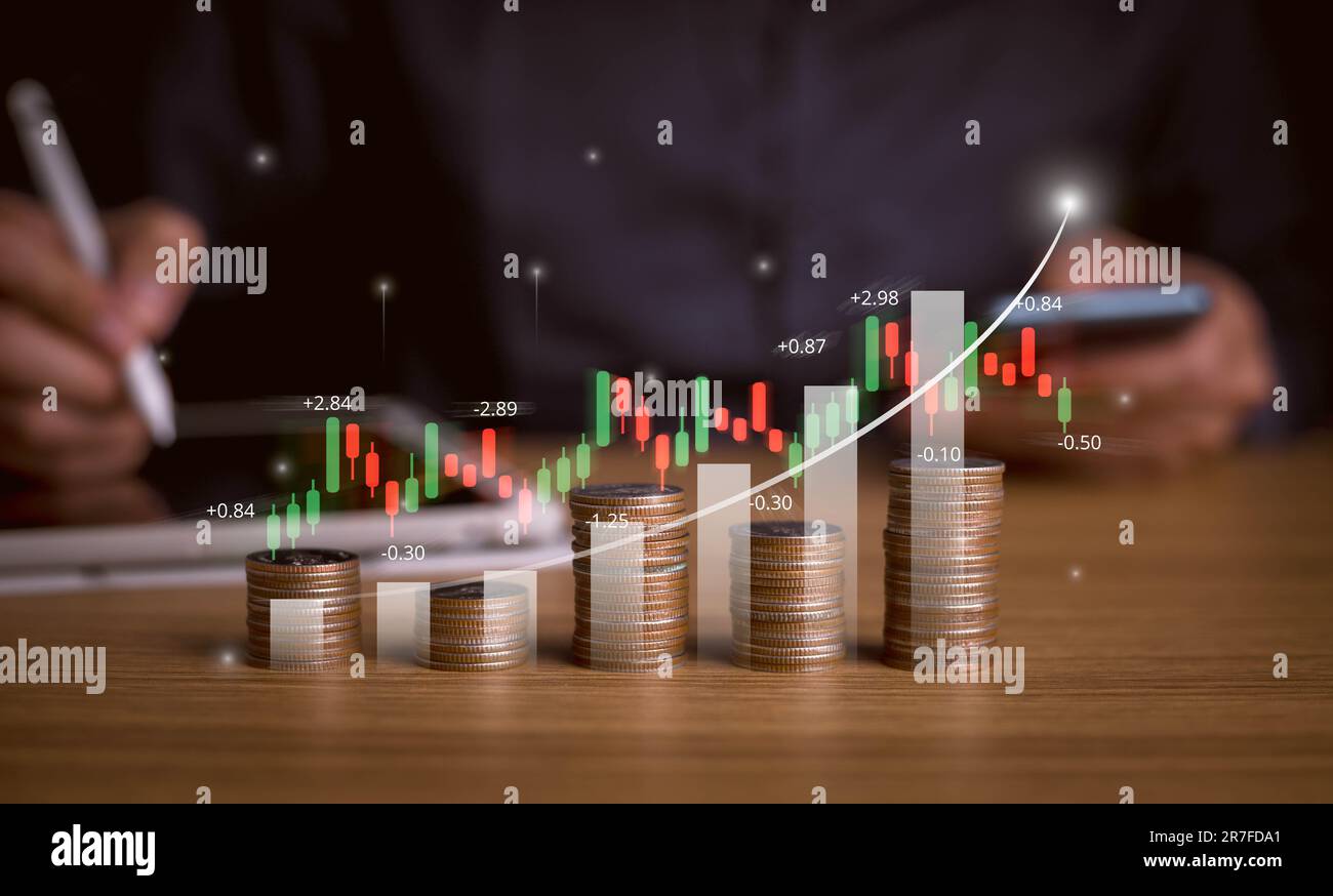 Businessman is calculating income and return on investment in ...