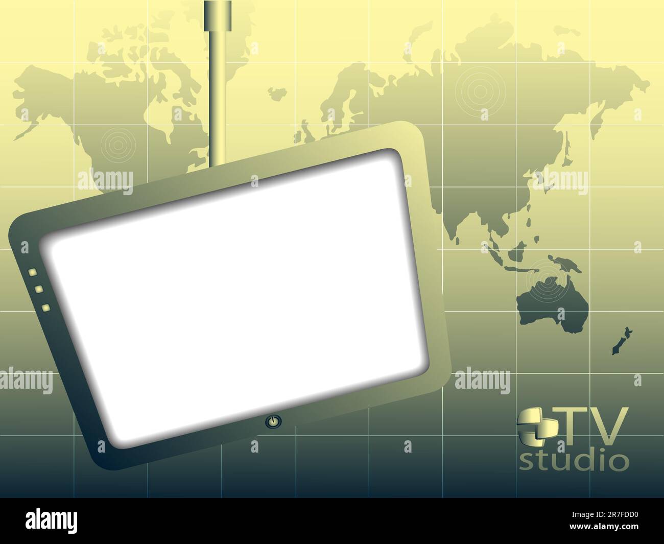 The television screen and map world on a green background Stock Vector ...