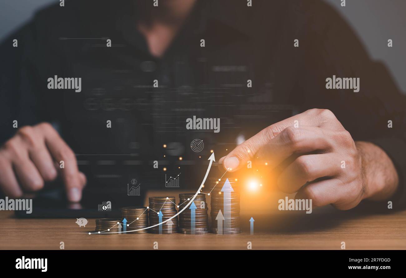 Interest rate and dividend concept, businessman calculating income and ...