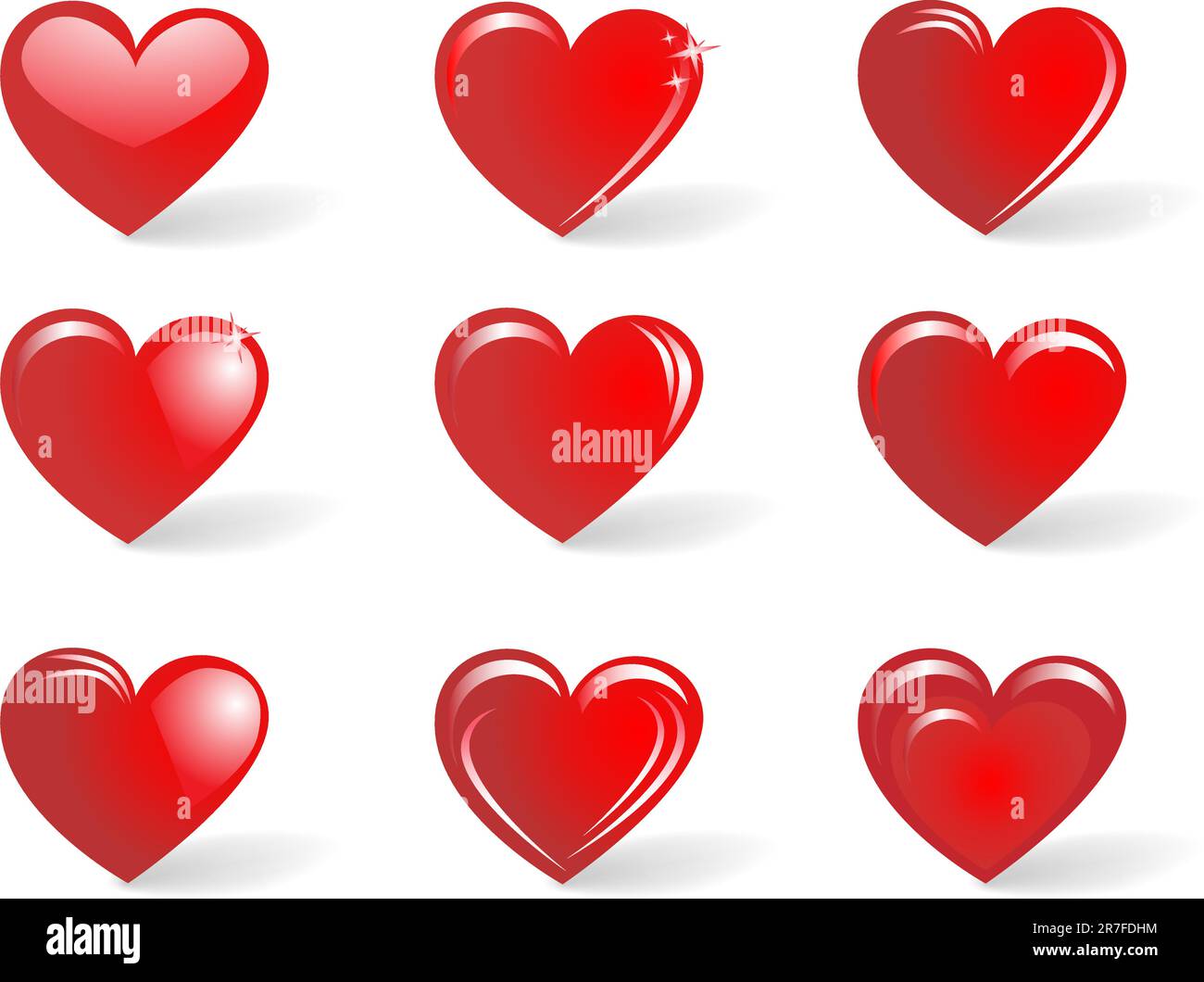 The collection of red hearts isolated on white background Stock Vector ...