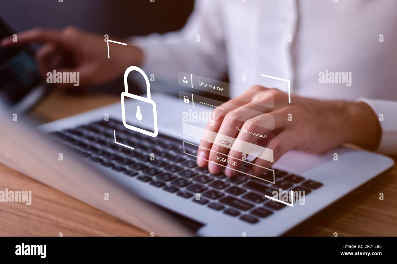 Cybersecurity and privacy concepts to protect data. Lock icon and ...