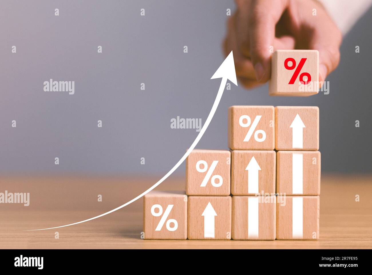 Interest rate financial and mortgage rates concept. Wooden blocks with ...