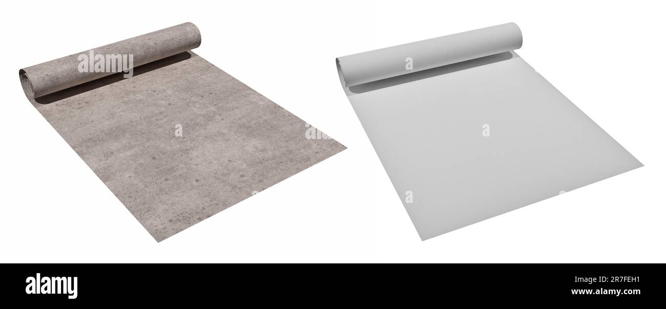 A set of two abstract medieval paper scrolls from different angles ...