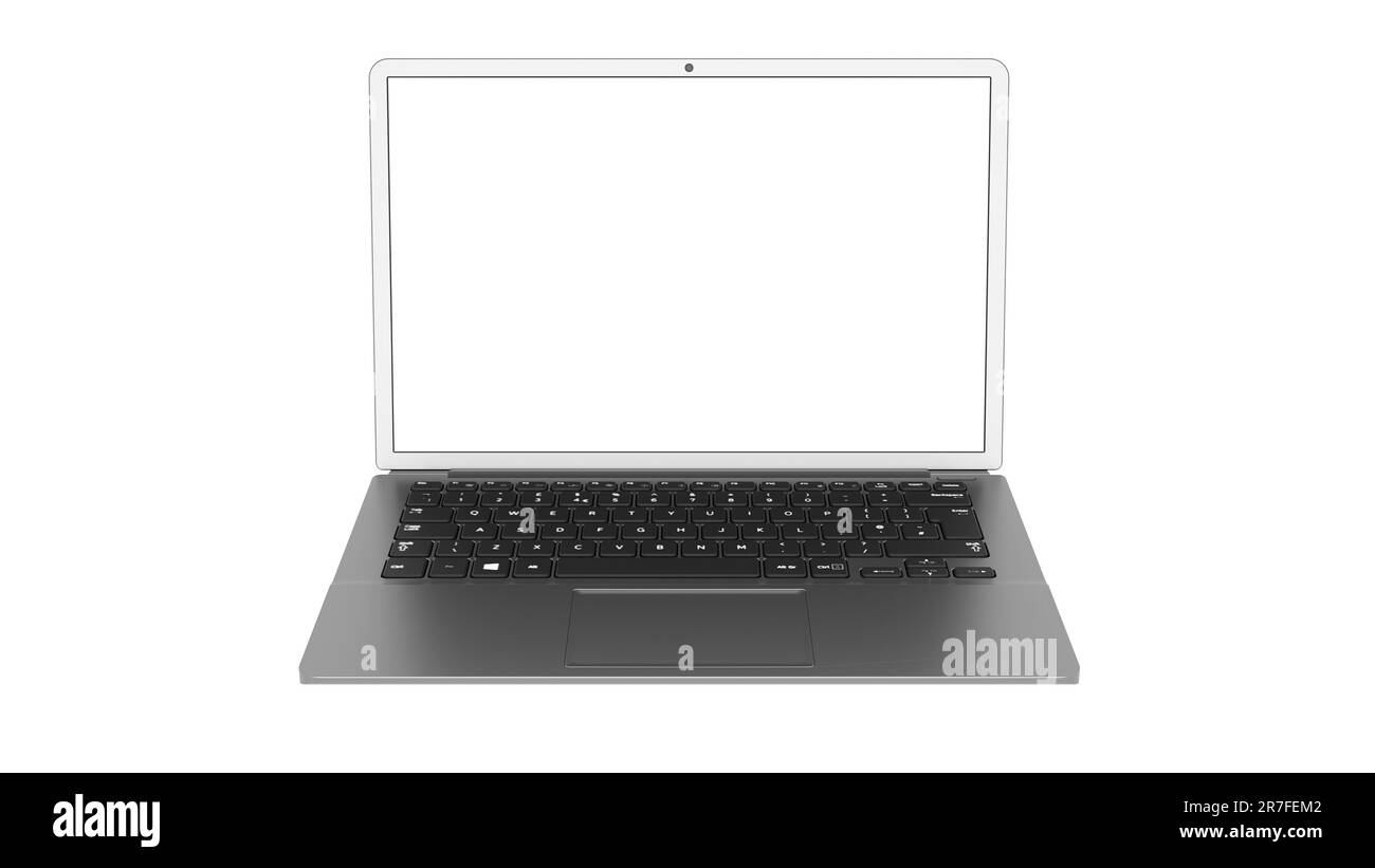 An isolated gray laptop with a blank screen for inserting images Stock ...