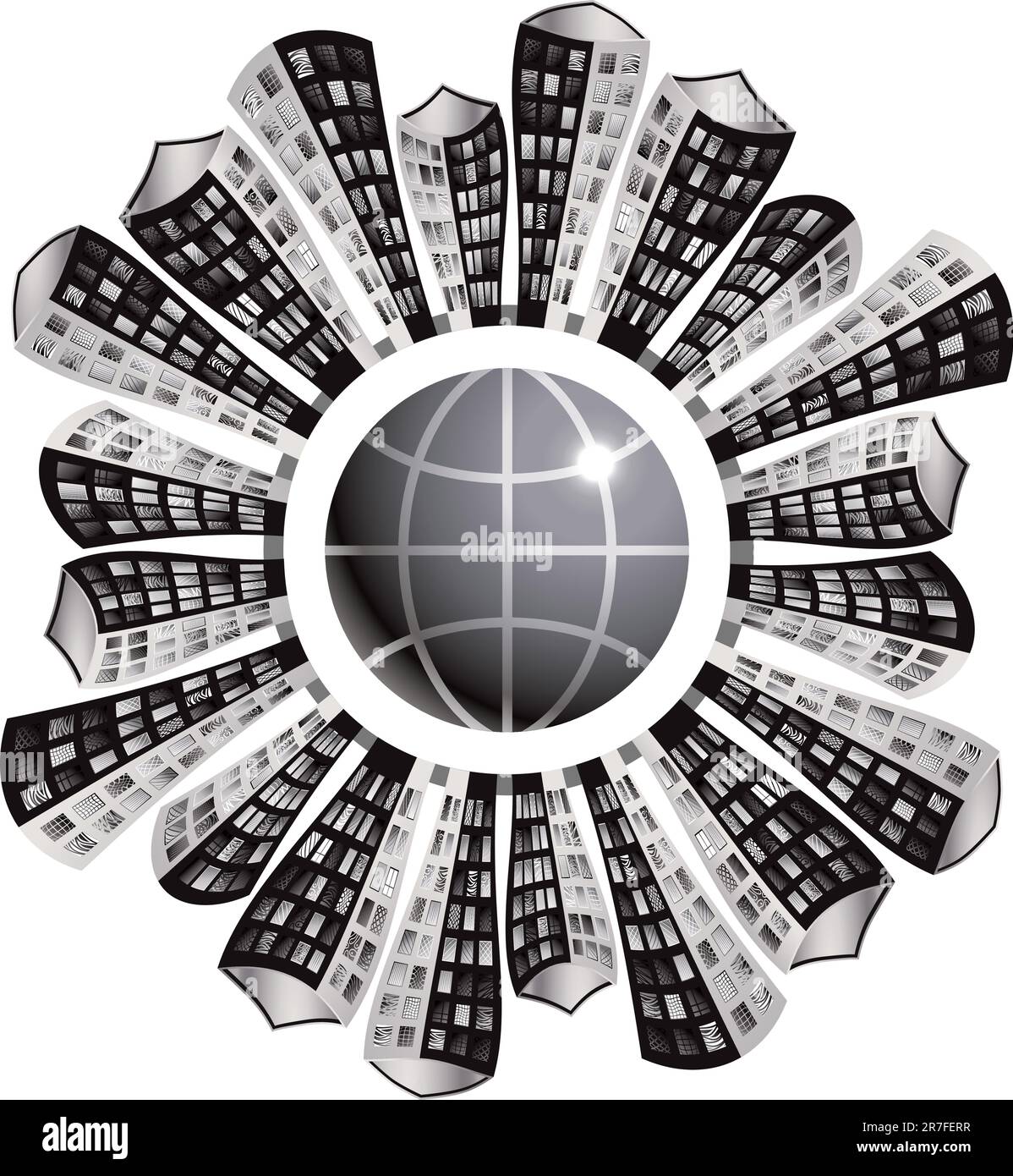 Symbolic urban world concept, high city buildings around the earth, urbanization Stock Vector ...