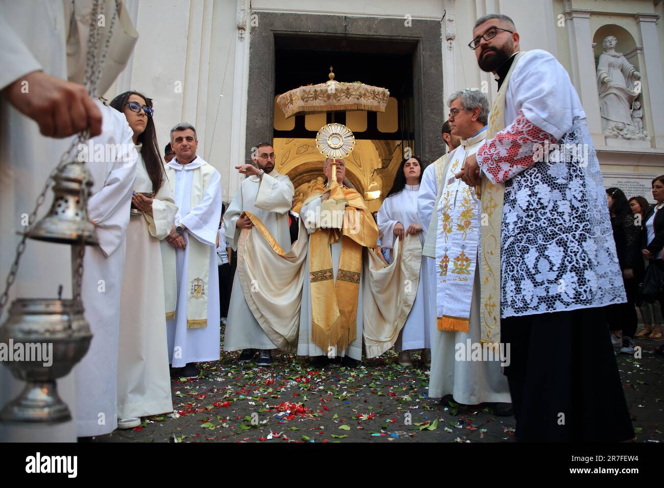 Procession through the streets of the Historic Center of priests, nuns ...