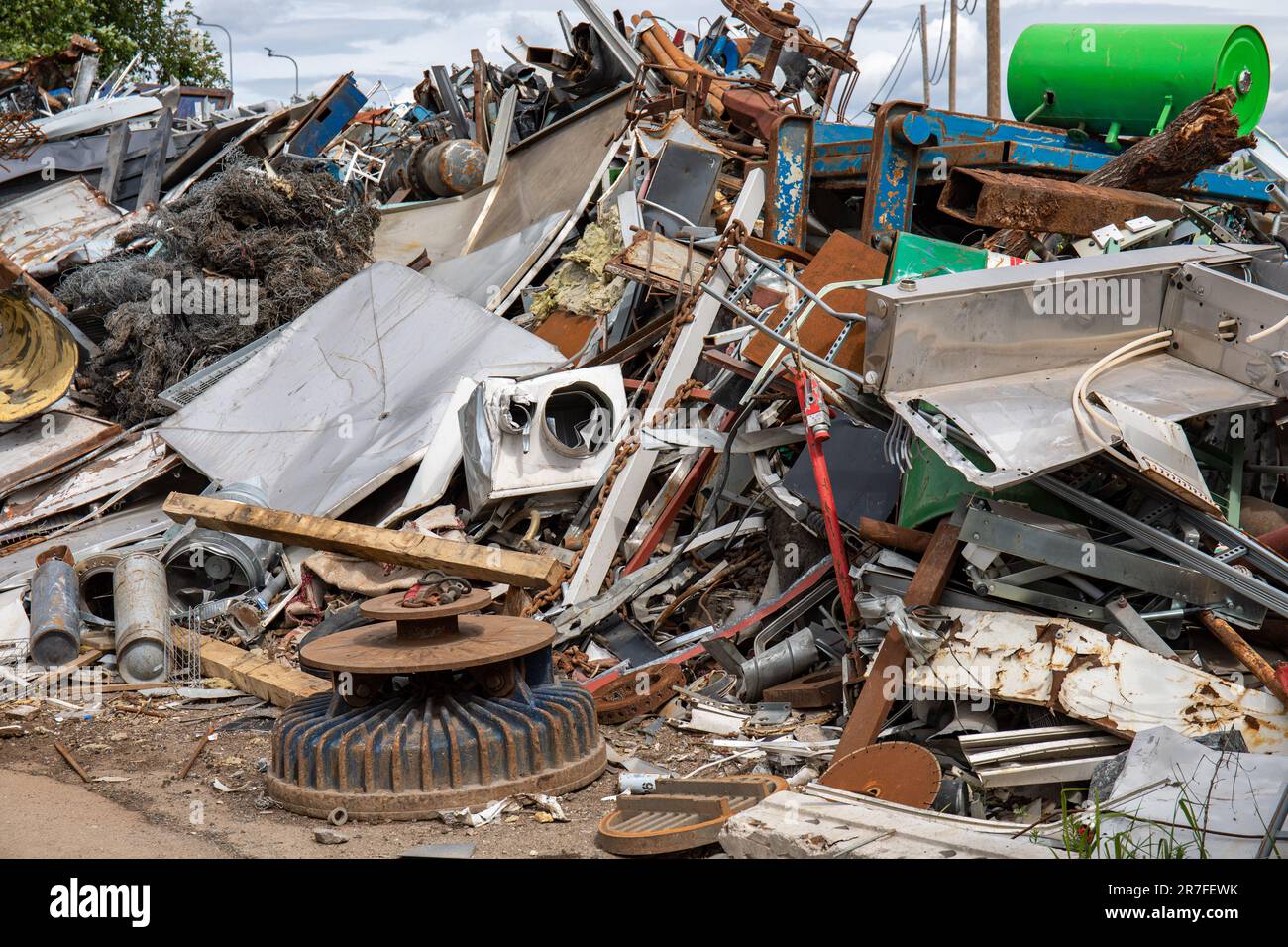 Recycling. Pile of scrap metal at recyclable material collection site ...