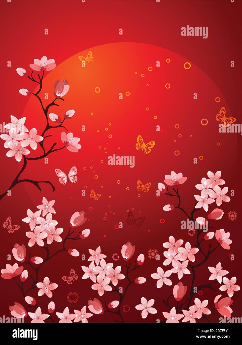 Red pink cherry blossoms Stock Vector Images - Alamy