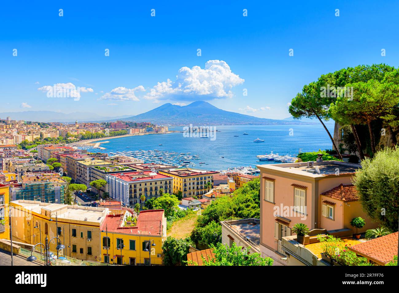 Naples, Italy. View of the Gulf of Naples from the Posillipo hill with ...