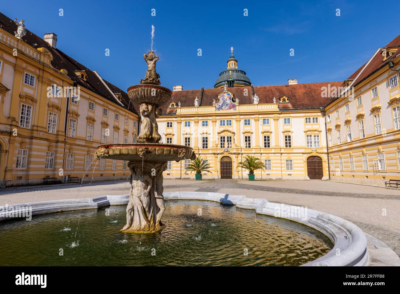 The Prelate's courtyard and fountain of Melk Abbey, Melk, Austria Stock ...