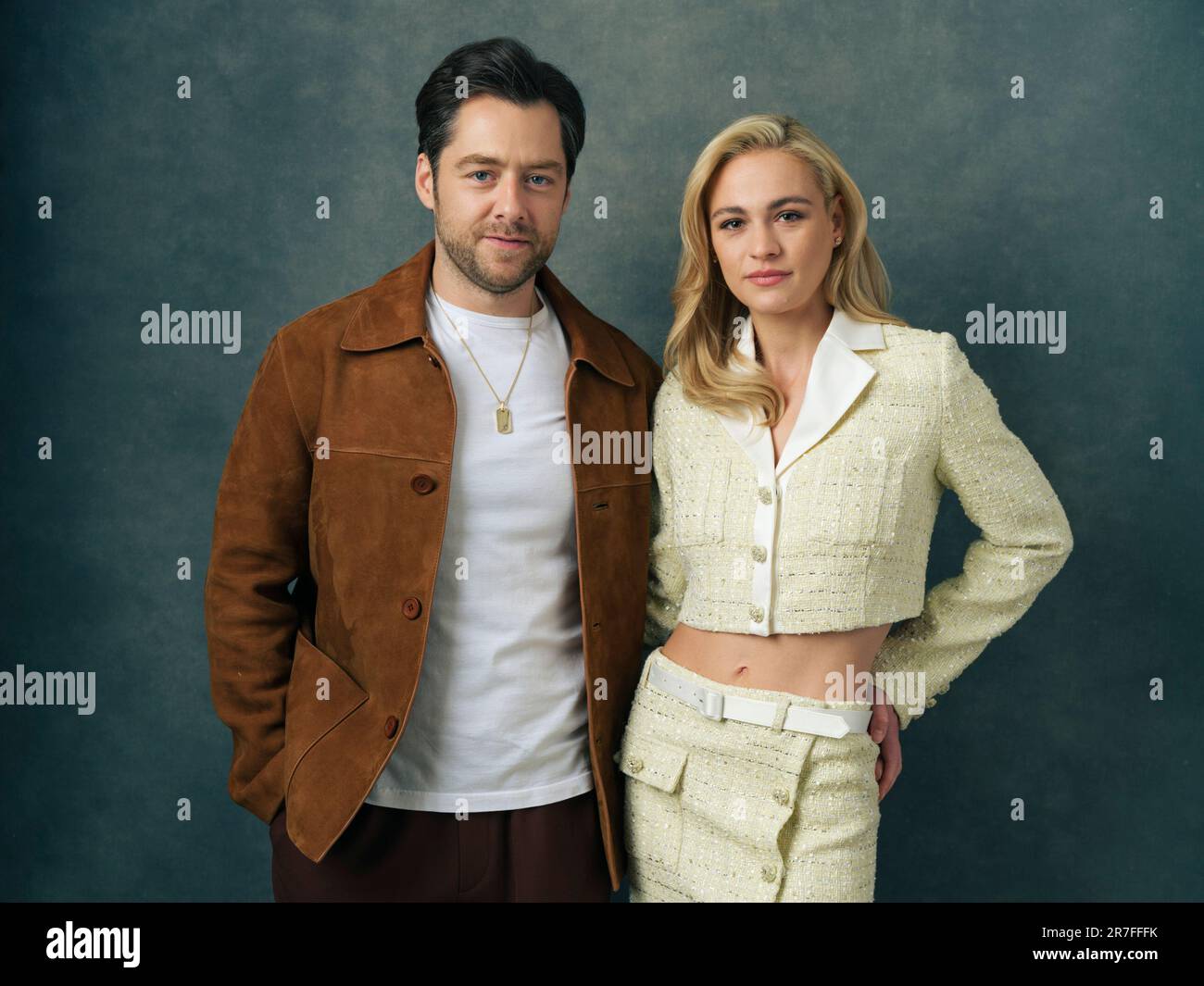 Richard Rankin, left, and Sophie Skelton for a portrait to promote the ...