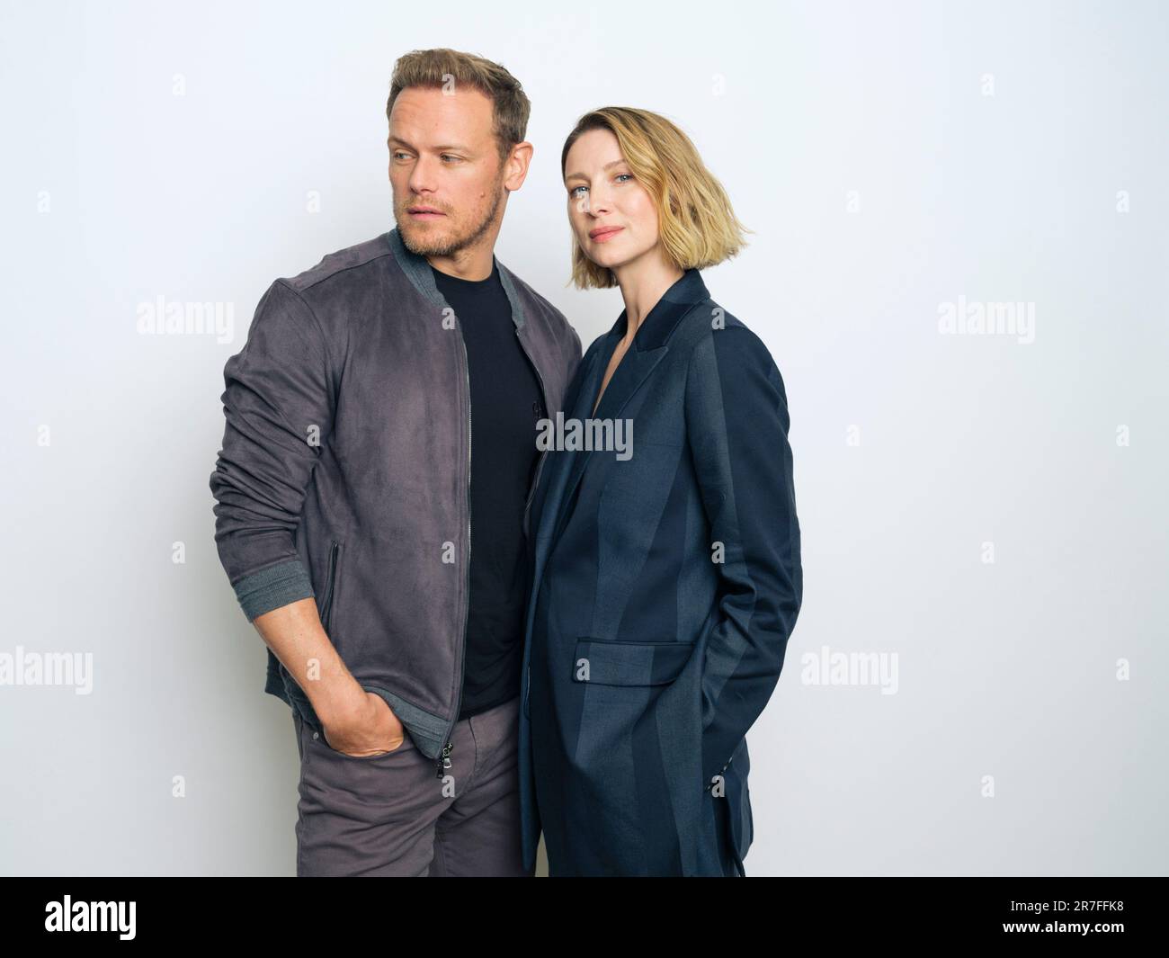Sam Heughan, left, and Caitriona Balfe pose for a portrait to promote ...