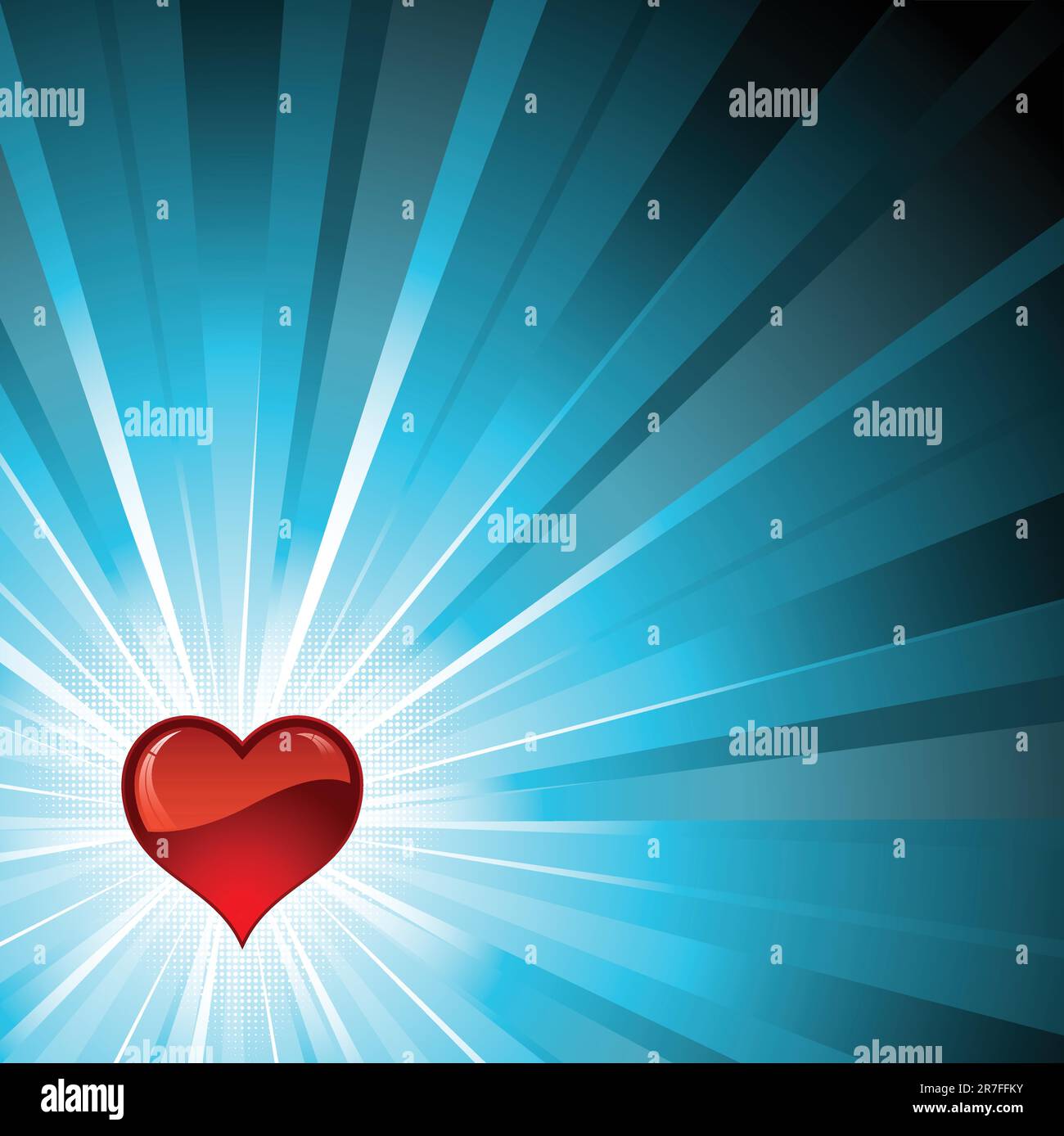 Red glossy heart on a blue star burst background Stock Vector Image ...
