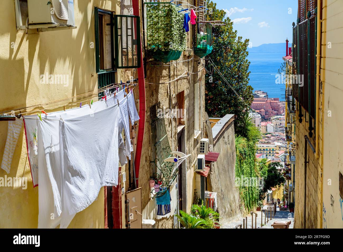 Naples, Italy. View of a glimpse of the Gulf of Naples through the ...