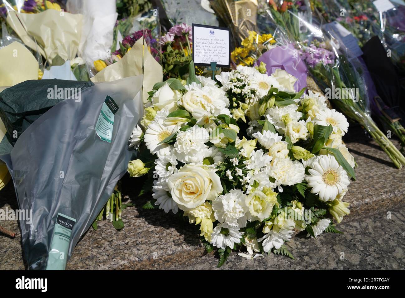 A message on flowers laid by Home Secretary Suella Braverman on the ...
