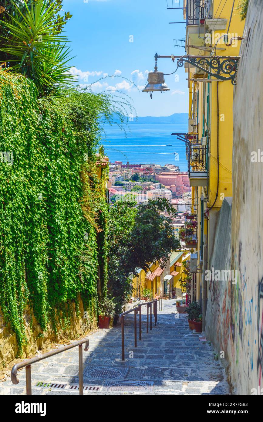 Naples, Italy. View of a glimpse of the Gulf of Naples through the ...