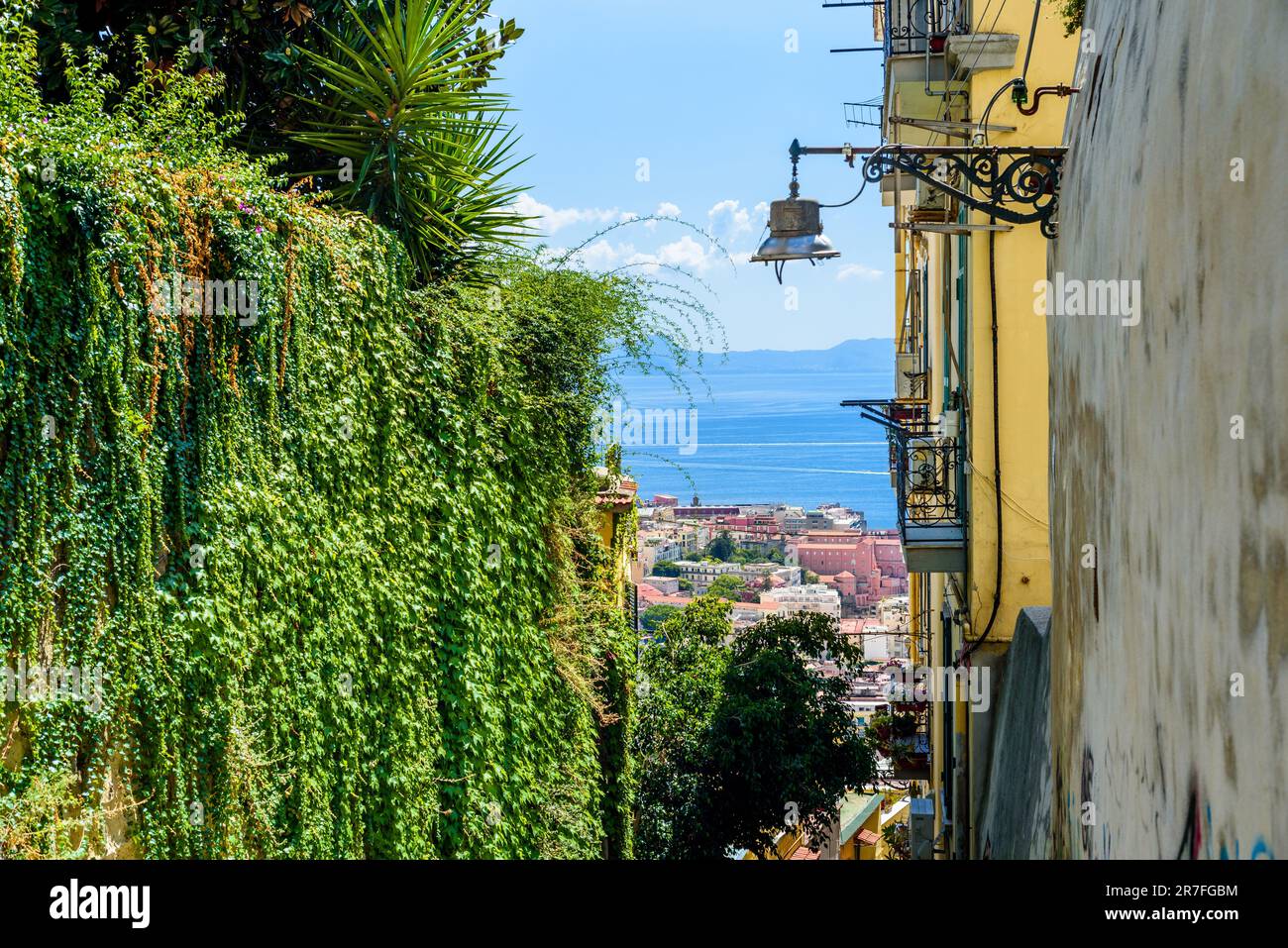 Naples, Italy. View of a glimpse of the Gulf of Naples through the ...