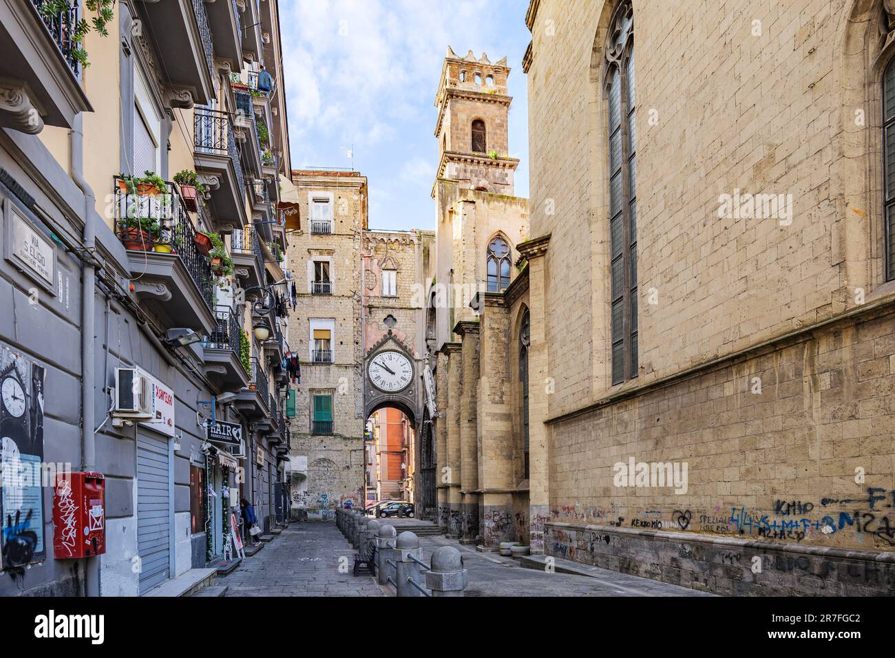 Naples, Italy. View of the Gothic-style facade of the Church of Sant ...