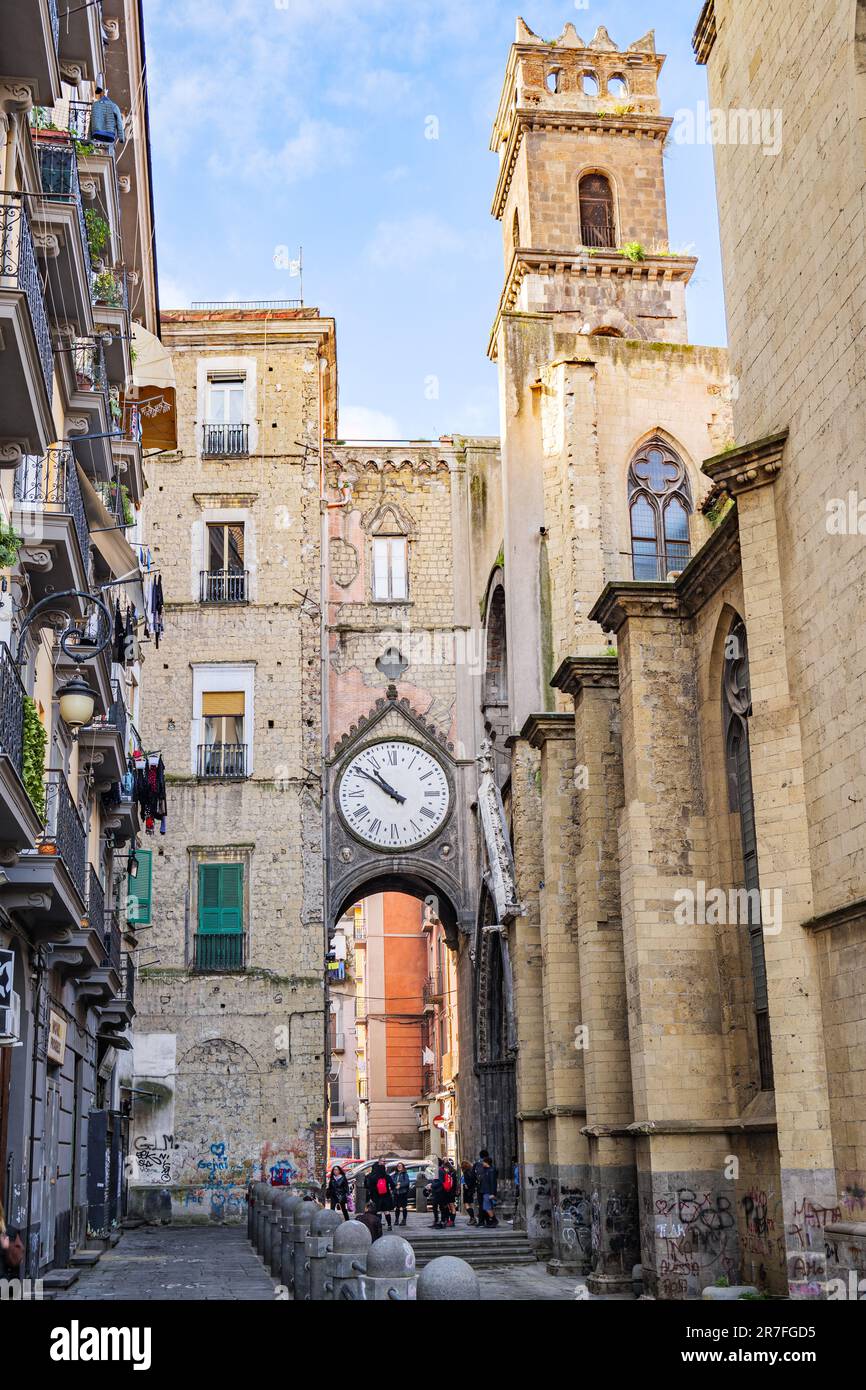 Naples, Italy. View of the Gothic-style facade of the Church of Sant ...