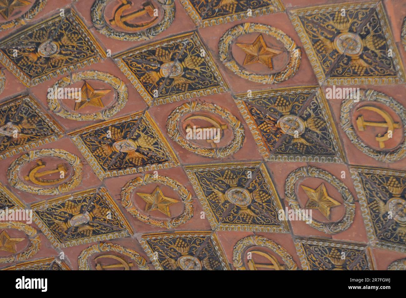 Stucco with the emblem of the Soviet Union and the Five-pointed Star on ...