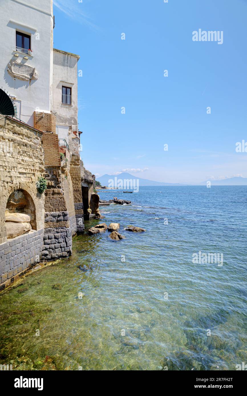Naples, Italy. View from the sea of the seaside village of Marechiaro ...