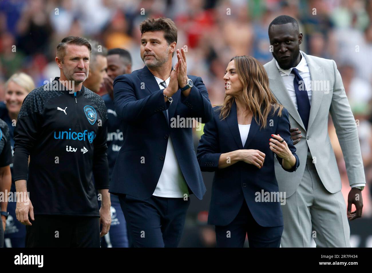 Soccer Aid World XI Head Coach Mauricio Pochettino, (second left ...