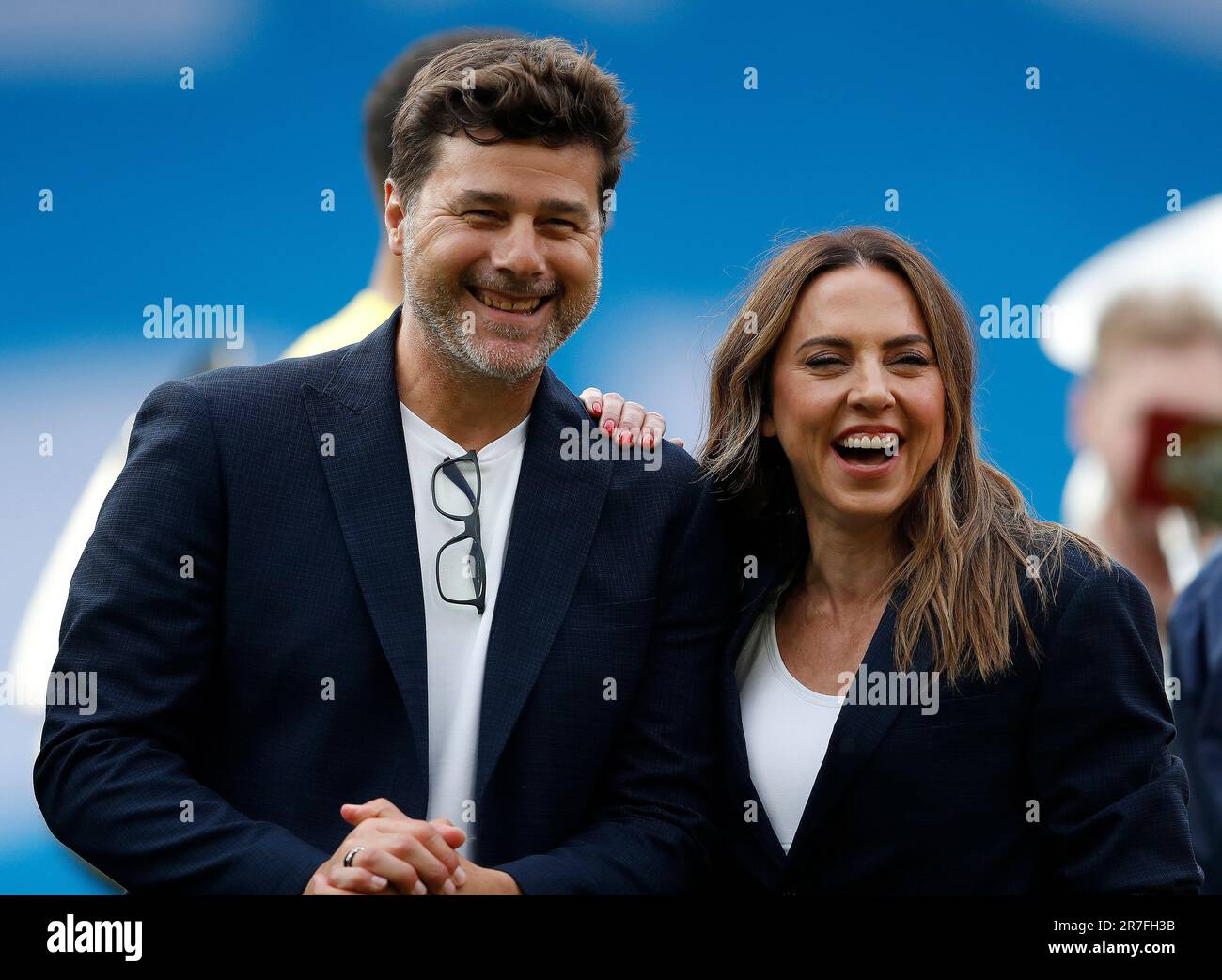 Soccer Aid World XI Head Coach Mauricio Pochettino (left) shares a joke ...