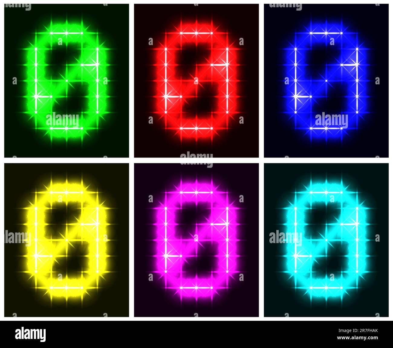 Motley set a glowing symbol of the number 0 on black background for ...