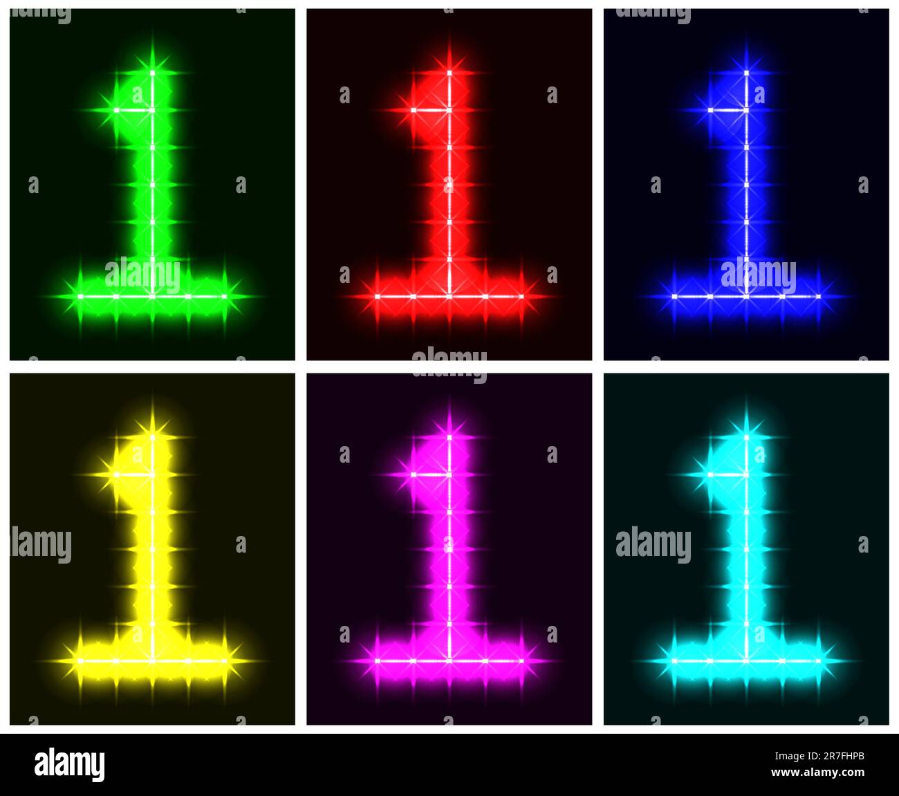 Motley set a glowing symbol of the number 1 on black background for ...