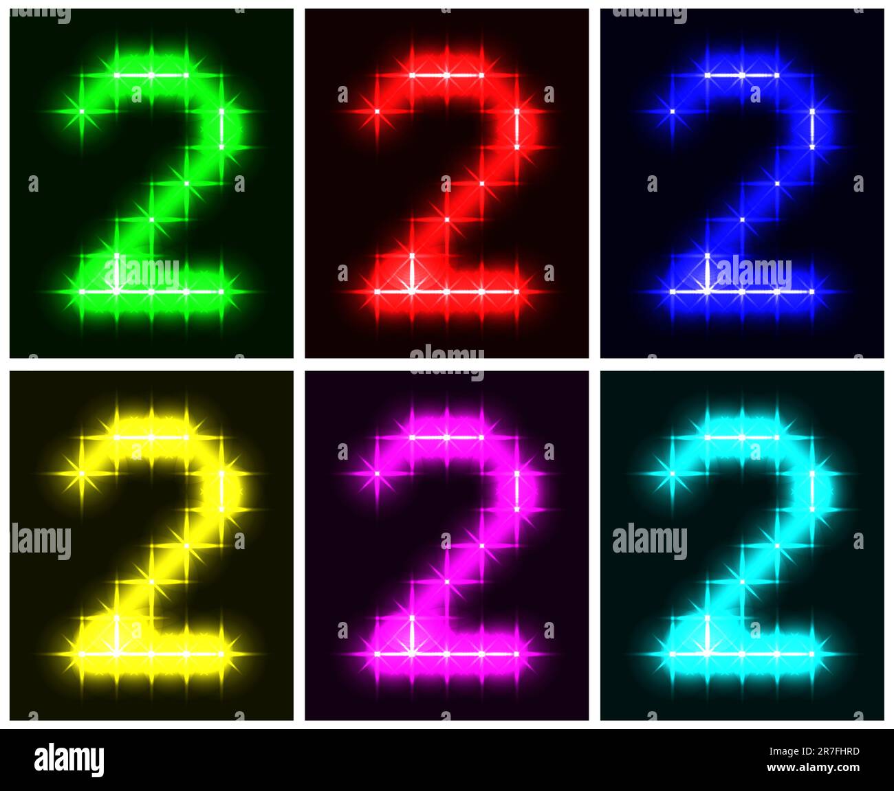 Motley set a glowing symbol of the number 2 on black background for ...