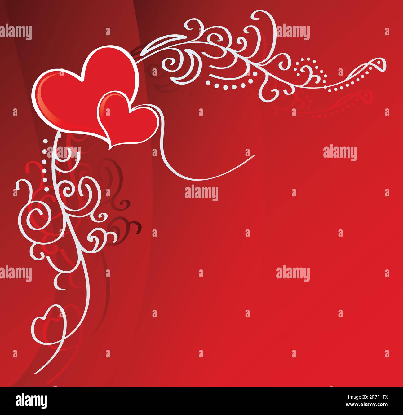 Hearts of love, corner vector illustration with swirls on red ...