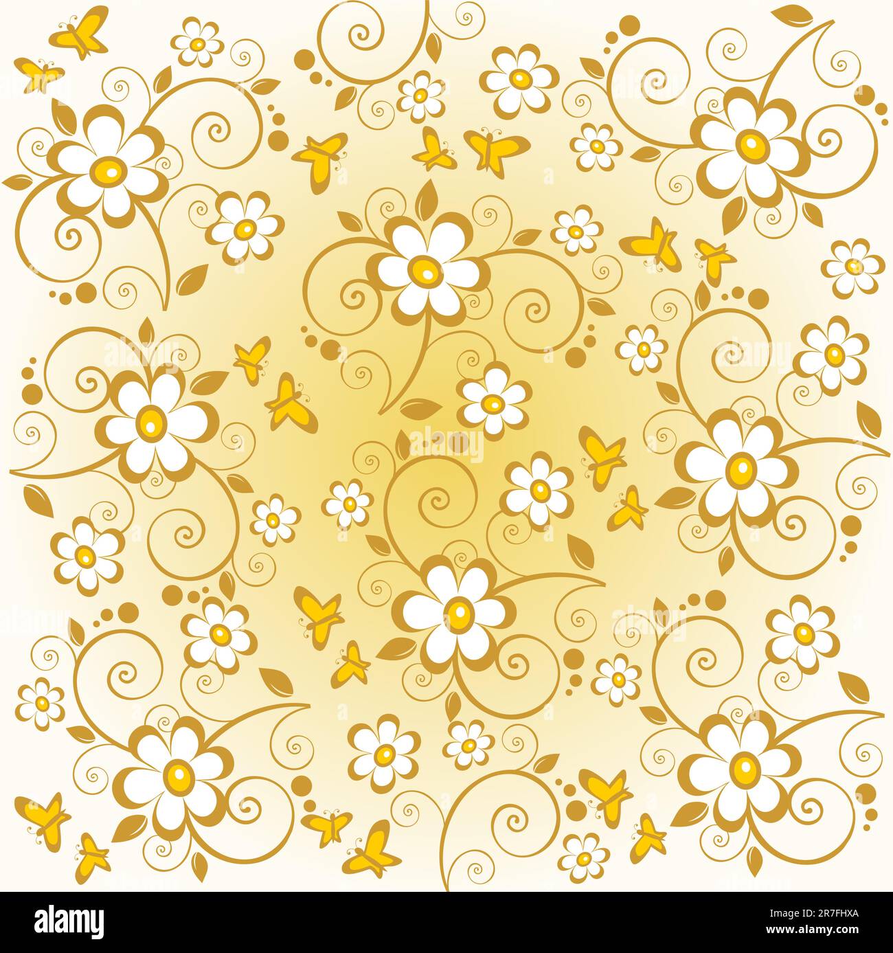 Stylized pattern with flowers and curves on a white background Stock ...