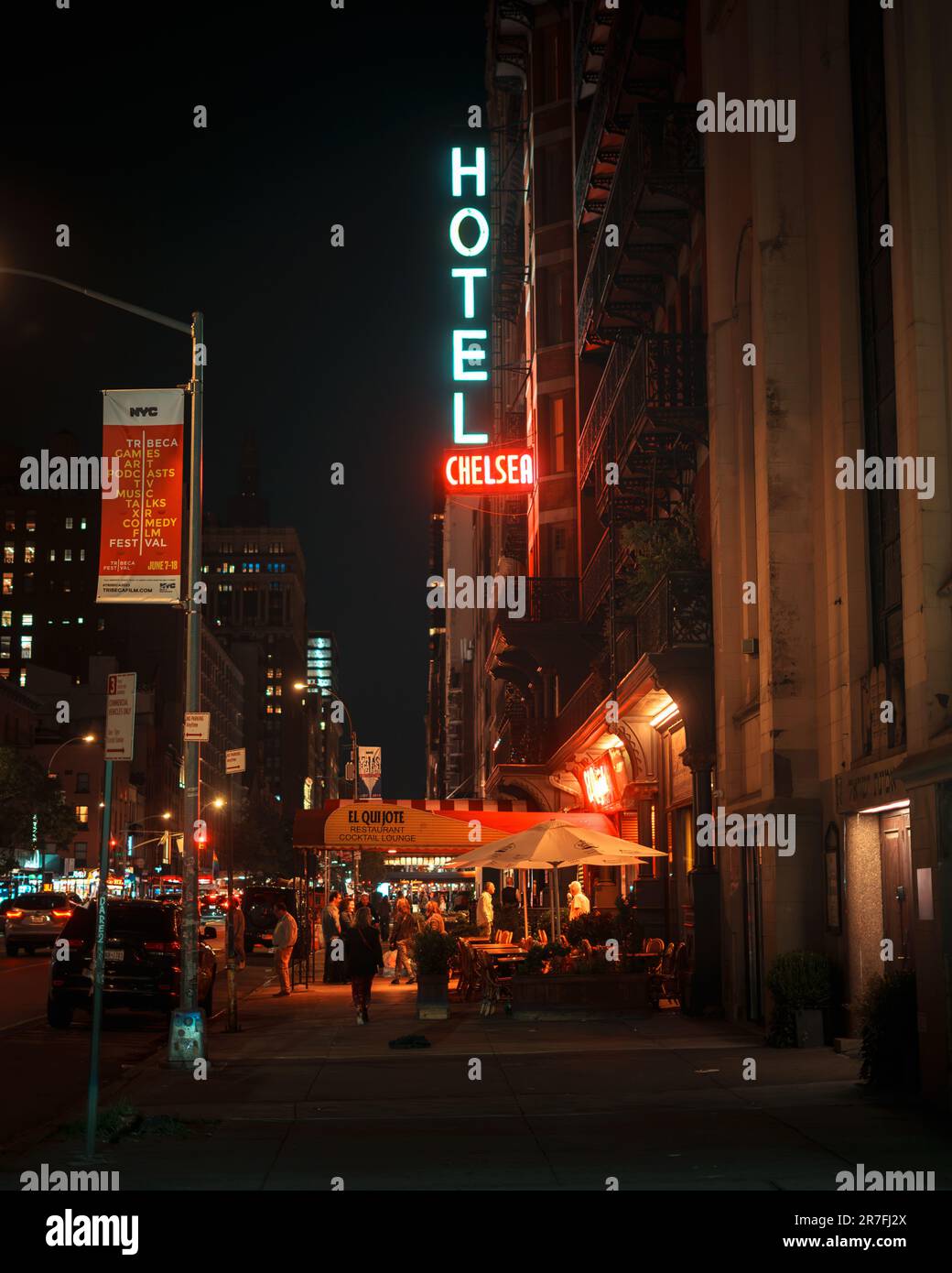 Hotel Chelsea neon sign at night, Manhattan, New York City Stock Photo ...