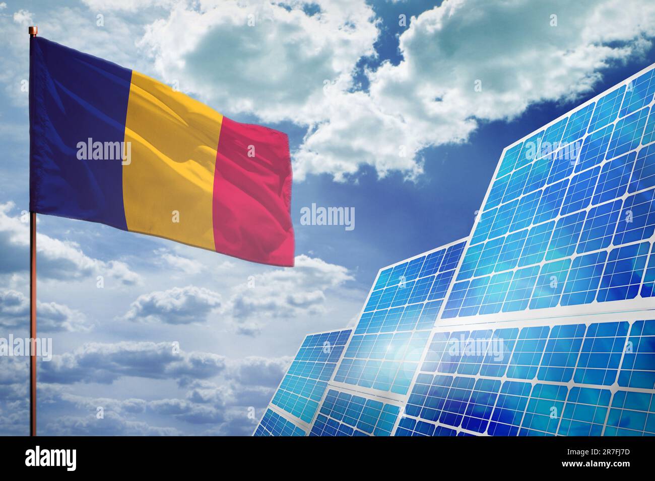 Chad solar energy, alternative energy industrial concept with flag ...