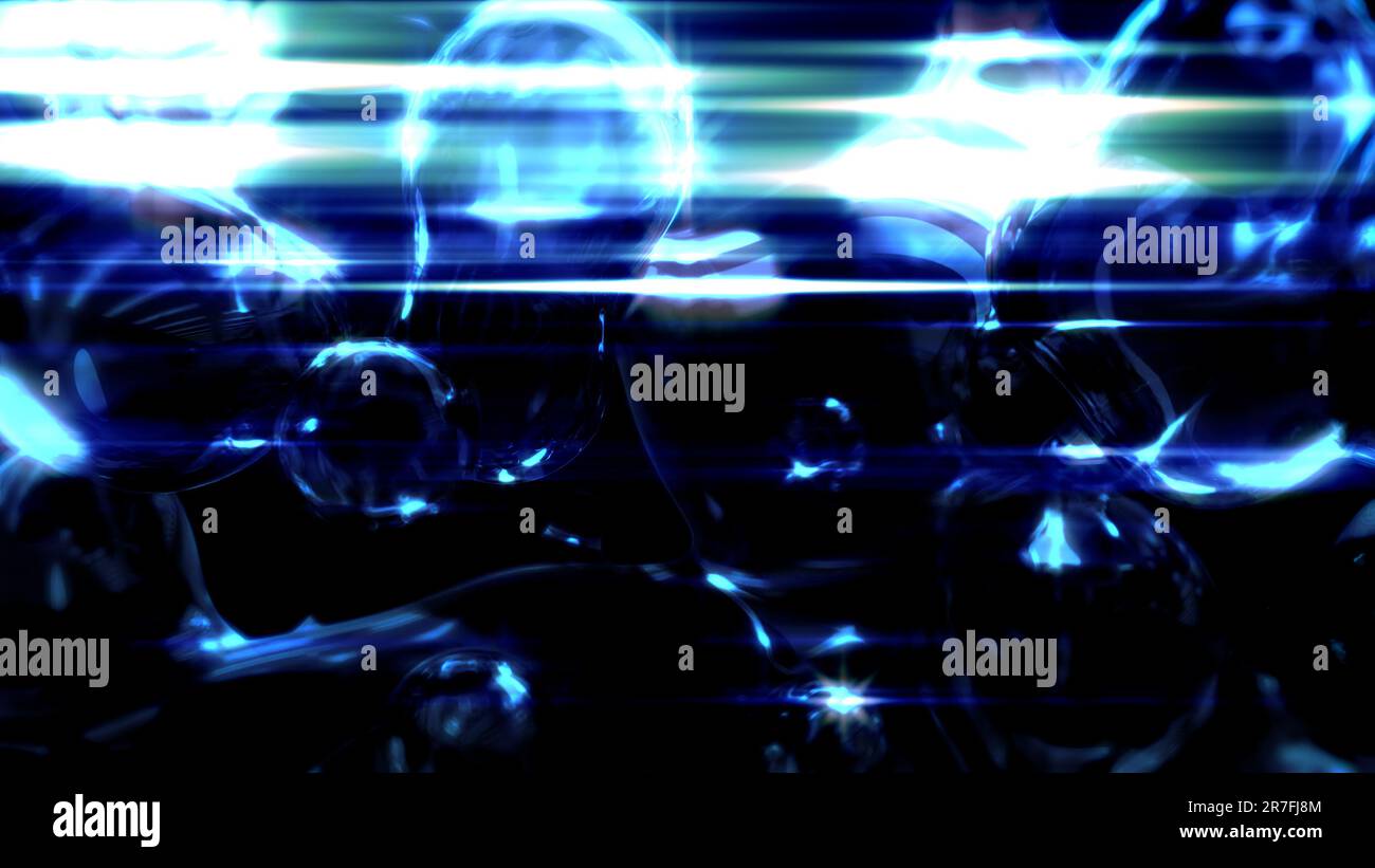 electric blue glowing transparent crystal spheres on black - abstract ...