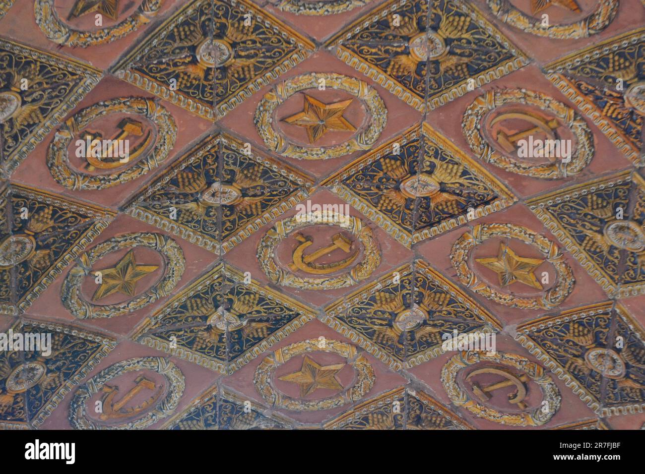 Stucco with the emblem of the Soviet Union and the Five-pointed Star on ...