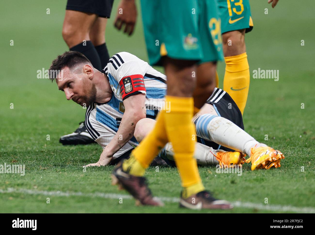 Beijing, China. 15th June, 2023. Lionel Messi of Argentina falls over ...