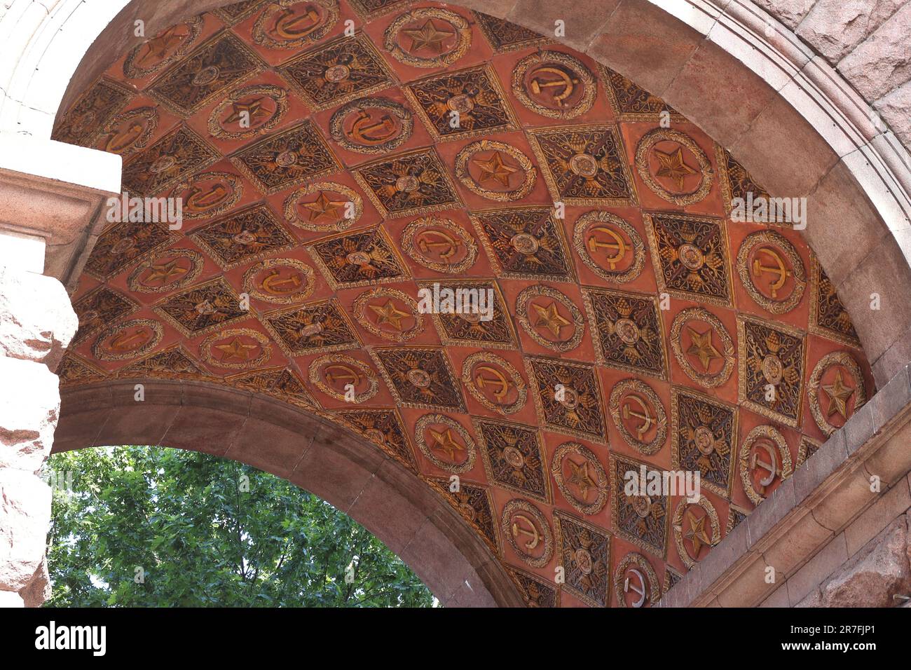 Stucco with the emblem of the Soviet Union and the Five-pointed Star on ...
