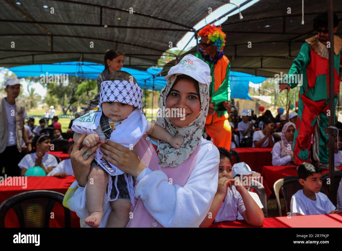 Palestinian children participate in a summer camp aimed at supporting ...