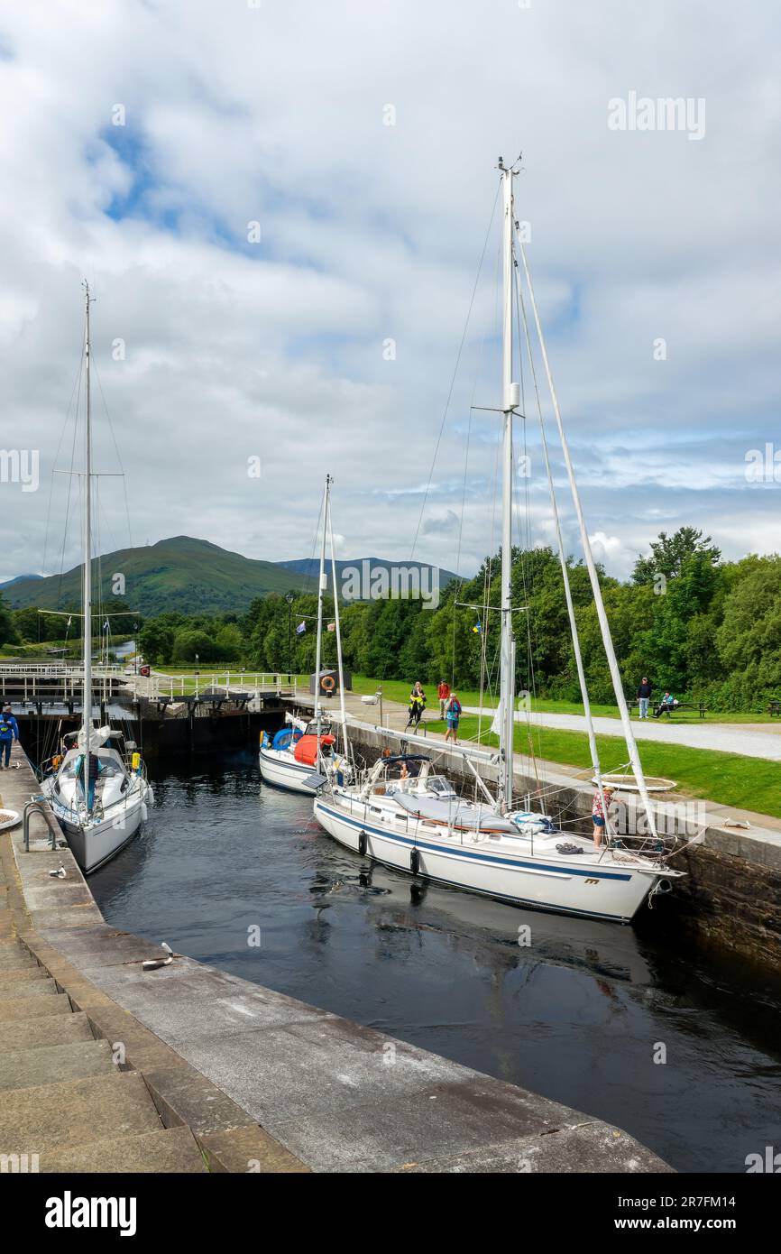 Neptune's Staircase, a staircase locks on the Caledonian canal near ...