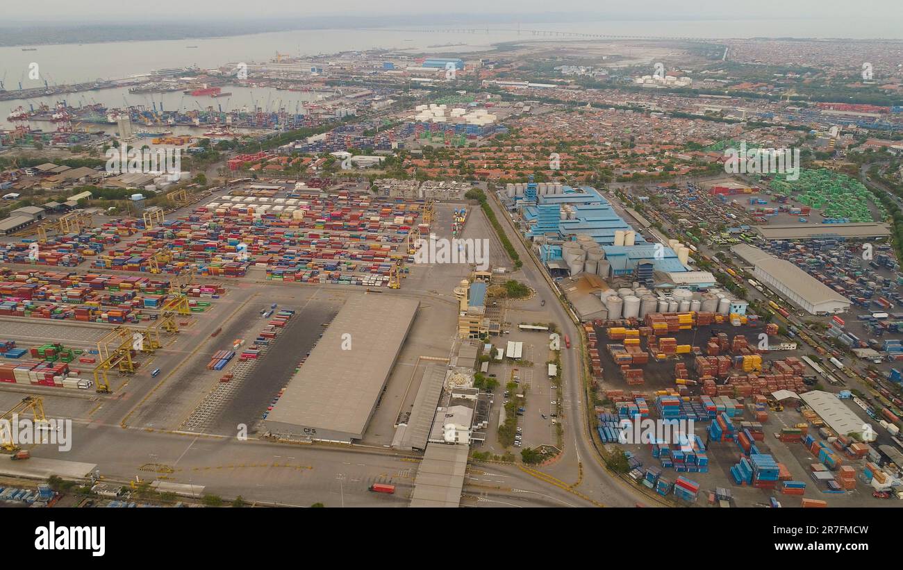 aerial view container terminal port surabaya. cargo industrial port ...