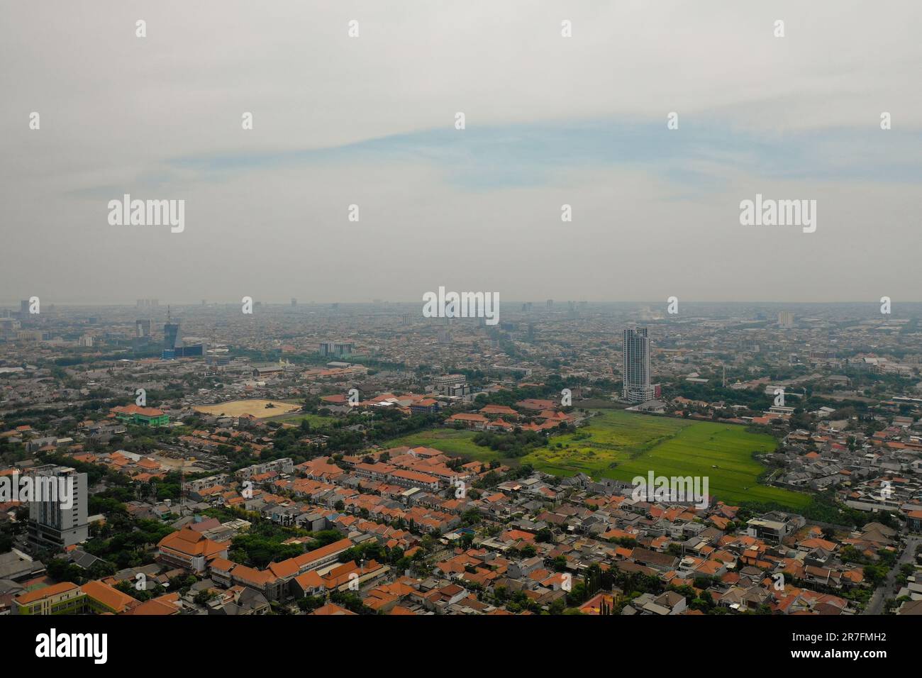 Aerial cityscape modern city Surabaya with skyscrapers, buildings and ...